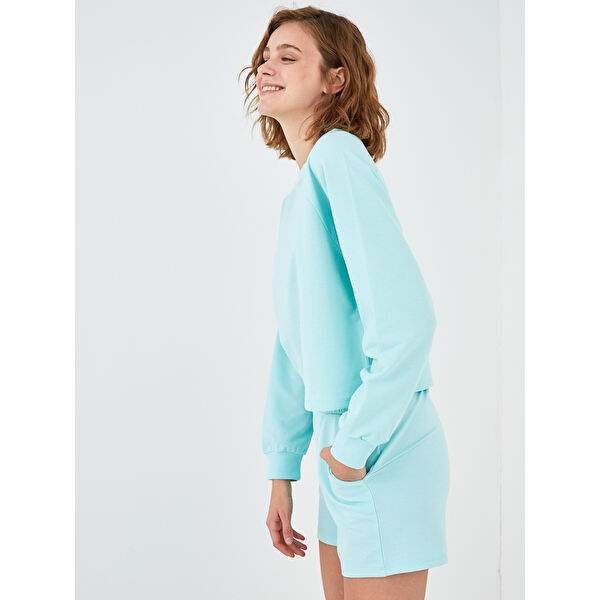 LCW CASUAL Bisiklet Yaka Düz Uzun Kollu Organik Pamuklu Kadın Sweatshirt