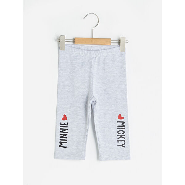 Beli Lastikli Minnie ve Mickey Mouse Baskılı Kız Bebek Tayt