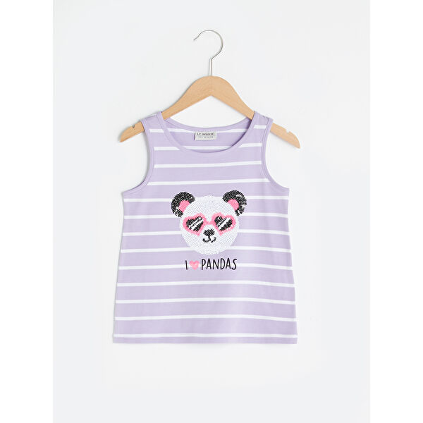 Bisiklet Yaka Çizgili Pul İşlemeli Kız Çocuk Atlet