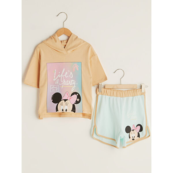 Kapüşonlu Minnie Mouse Baskılı Kısa Kollu Kız Çocuk Tişört ve Şort Kapüşonlu Minnie Mouse Baskılı Kısa Kollu Kız Çocuk Tişört ve Şort