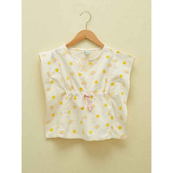 Bisiklet Yaka Baskılı Organik Pamuklu Kız Bebek Pareo