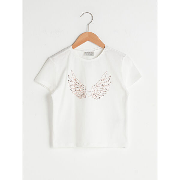 Bisiklet Yaka Pul İşlemeli Kısa Kollu Pamuklu Kız Çocuk Tişört Bisiklet Yaka Pul İşlemeli Kısa Kollu Pamuklu Kız Çocuk Tişört