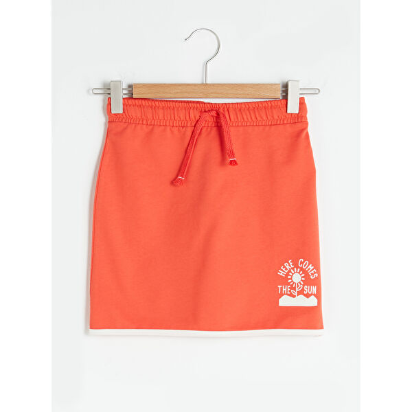 Beli Lastikli Baskılı Pamuklu Kız Çocuk Etek