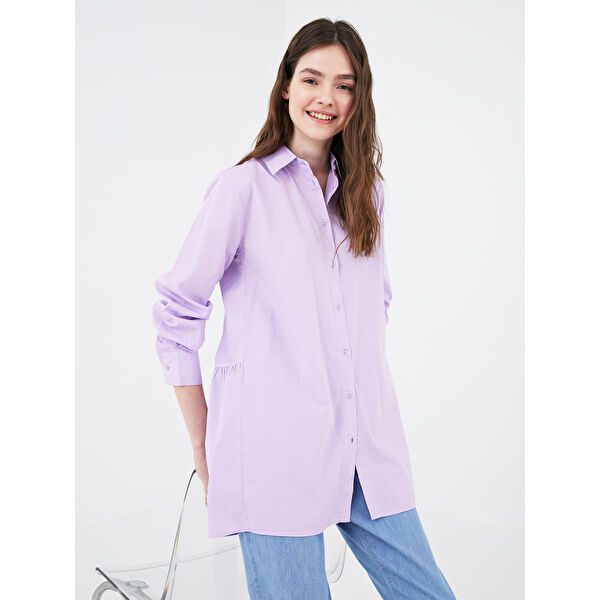 LCW CASUAL Fırfır Detaylı Uzun Kollu Düğme Kapamalı Poplin Kadın Gömlek