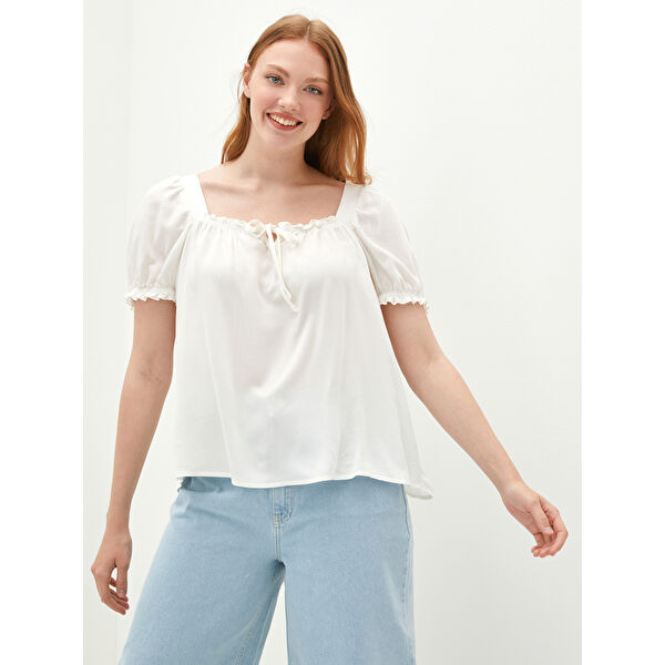 LCW CASUAL Bağlamalı Yaka Balon Kollu Krinkle Kumaş Kadın Bluz