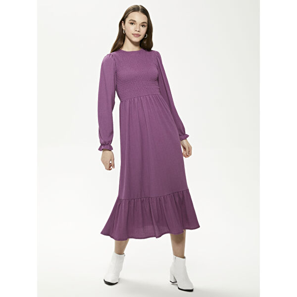 LCW LIMITED Bisiklet Yaka Desenli Uzun Kollu Kadın Elbise