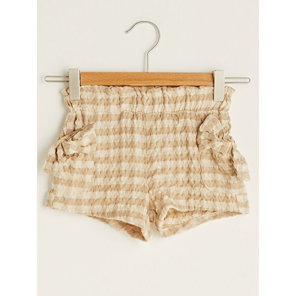 Beli Lastikli Ekose Baskılı Kız Bebek Şort