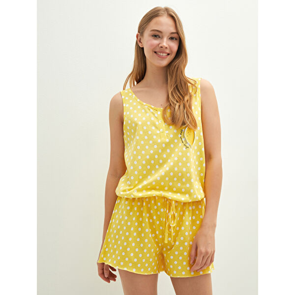 LCW DREAM U Yaka Baskılı Düğme Detaylı Pamuklu Kadın Tulum LCW DREAM U Yaka Baskılı Düğme Detaylı Pamuklu Kadın Tulum