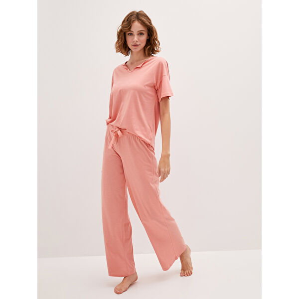 LCW DREAM Kaçık Yaka Düz Kısa Kollu Kadın Pijama Takımı