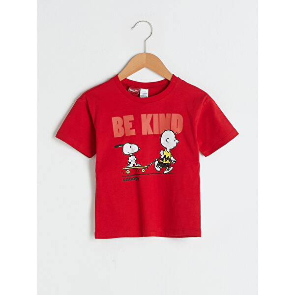 Bisiklet Yaka Kısa Kollu Snoopy Baskılı Pamuklu Erkek Bebek Tişört