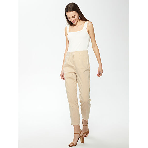 LCW VISION Yüksek Bel Slim Fit Çizgili Bilek Boy Kadın Pantolon