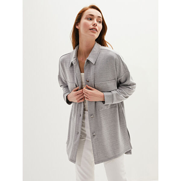LCW CLASSIC Düğme Kapamalı Çizgili Uzun Kollu Cep Detaylı Kadın Gömlek Ceket