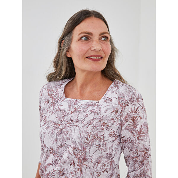 LCW GRACE U Yaka Çiçek Baskılı Kadın Tişört