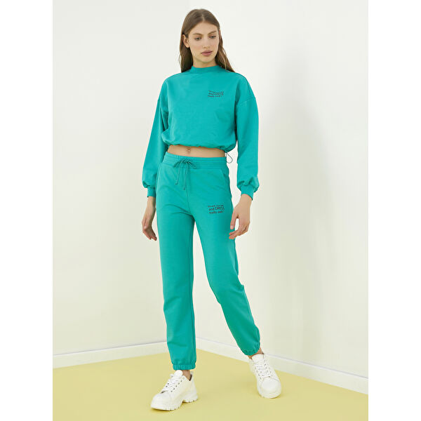 LCW LIMITED Beli Lastikli Slogan Baskılı Kadın Eşofman Alt