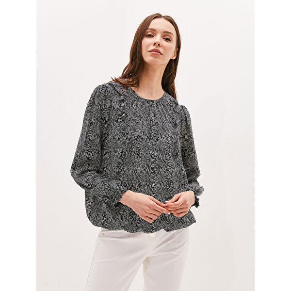 LCW CLASSIC Bisiklet Yaka Puantiyeli Uzun Kollu Fırfır Detaylı Viskon Kadın Bluz LCW CLASSIC Bisiklet Yaka Puantiyeli Uzun Kollu Fırfır Detaylı Viskon Kadın Bluz