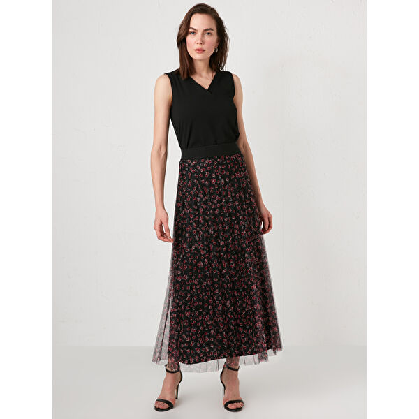 LCW CLASSIC Beli Lastikli Çiçek Desenli Kadın Tül Etek