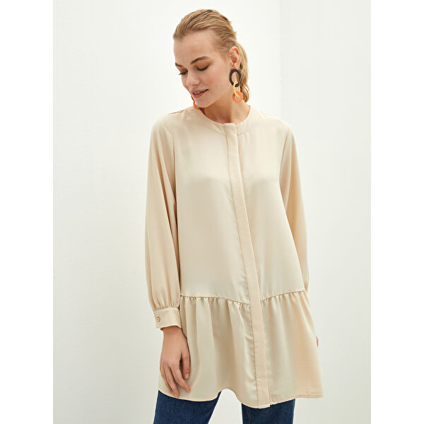 MODEST Bisiklet Yaka Düz Uzun Kollu Medine İpeği Kumaş Kadın Tunik