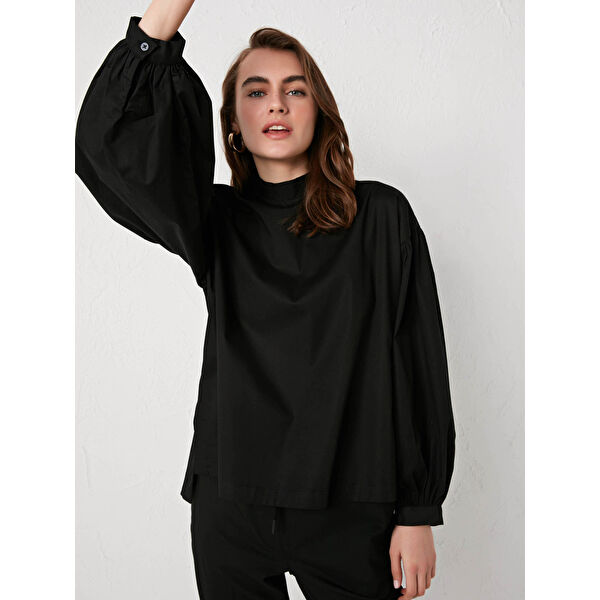 MODEST Hakim Yaka Düz Balon Kollu Oversize Poplin Kadın Bluz