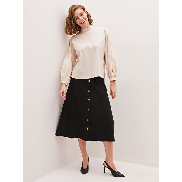 MODEST Hakim Yaka Düz Balon Kollu Oversize Poplin Kadın Bluz