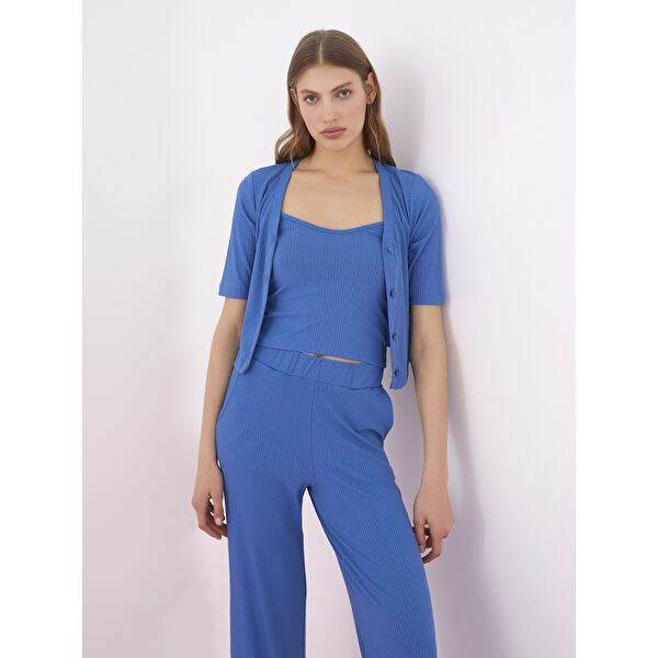 LCW LIMITED Düğme Detaylı Kısa Kollu Kaşkorse Kadın Atlet ve Hırka LCW LIMITED Düğme Detaylı Kısa Kollu Kaşkorse Kadın Atlet ve Hırka