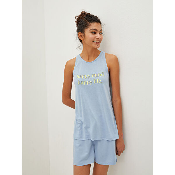 LCW DREAM Bisiklet Yaka Slogan Baskılı Kadın Pijama Üst