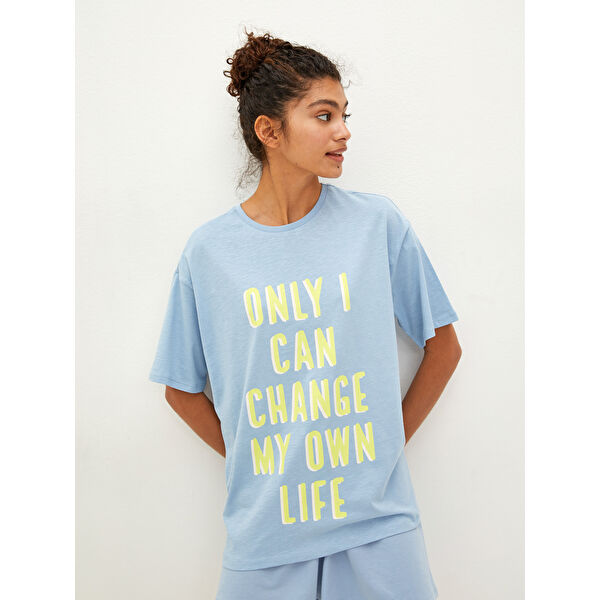 LCW DREAM Bisiklet Yaka Slogan Baskılı Kısa Kollu Pamuklu Kadın Pijama Üst LCW DREAM Bisiklet Yaka Slogan Baskılı Kısa Kollu Pamuklu Kadın Pijama Üst