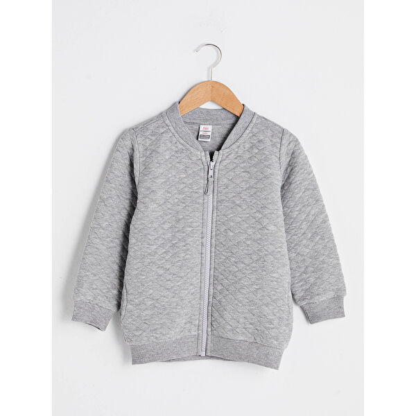 Bisiklet Yaka Uzun Kol Kapitone Baskılı Erkek Bebek Fermuarlı Sweatshirt