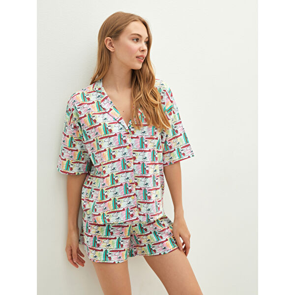 LCW DREAM Gömlek Yaka Snoopy Baskılı Kısa Kollu Pamuklu Kadın Şortlu Pijama Takımı LCW DREAM Gömlek Yaka Snoopy Baskılı Kısa Kollu Pamuklu Kadın Şortlu Pijama Takımı