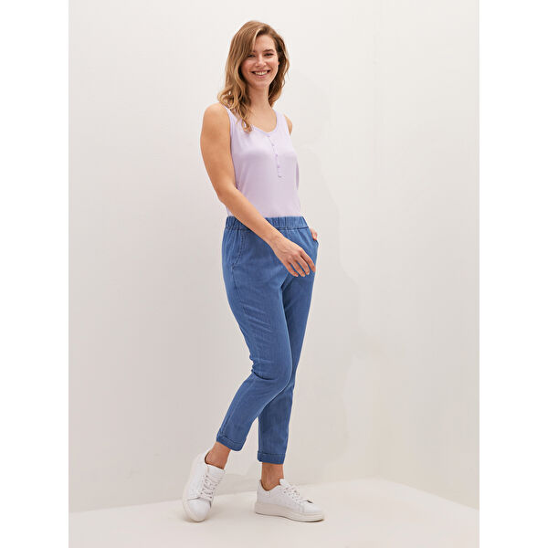 MODEST Beli Lastikli Bol Fit Harem Kadın Jean Pantolon