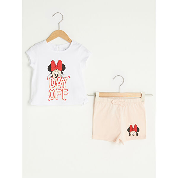 Bisiklet Yaka Kısa Kollu Mickey Mouse Baskılı Pamuklu Kız Bebek Tişört ve Şort 2'li Takım Bisiklet Yaka Kısa Kollu Mickey Mouse Baskılı Pamuklu Kız Bebek Tişört ve Şort 2'li Takım