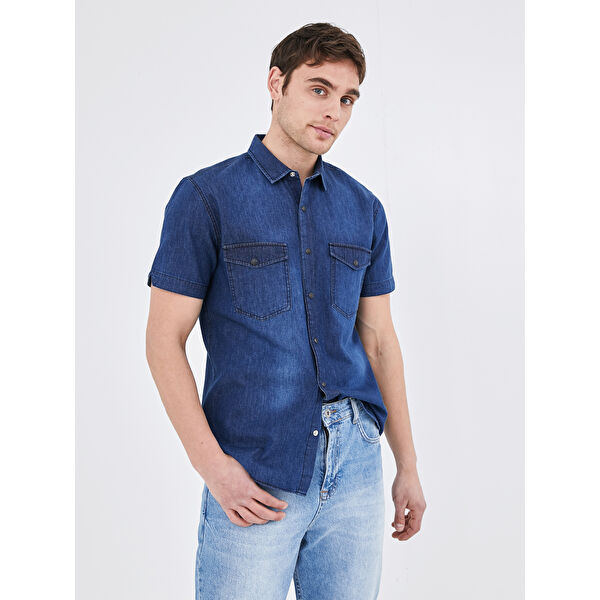 Slim Fit Kısa Kollu Erkek Jean Gömlek