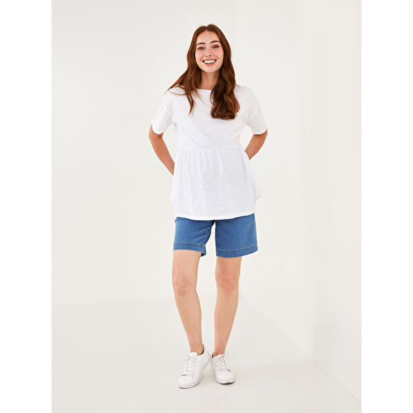 Karın Panelli Cep Detaylı Hamile Rodeo Jean Şort Karın Panelli Cep Detaylı Hamile Rodeo Jean Şort