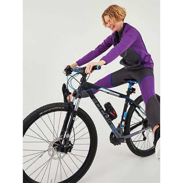 Beli Lastikli Renk Bloklu Kadın Outdoor Bisiklet Taytı