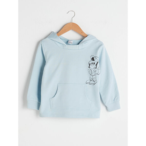 Kapüşonlu Uzun Kollu Nostaljik Maymun Baskılı Bebek Sweatshirt