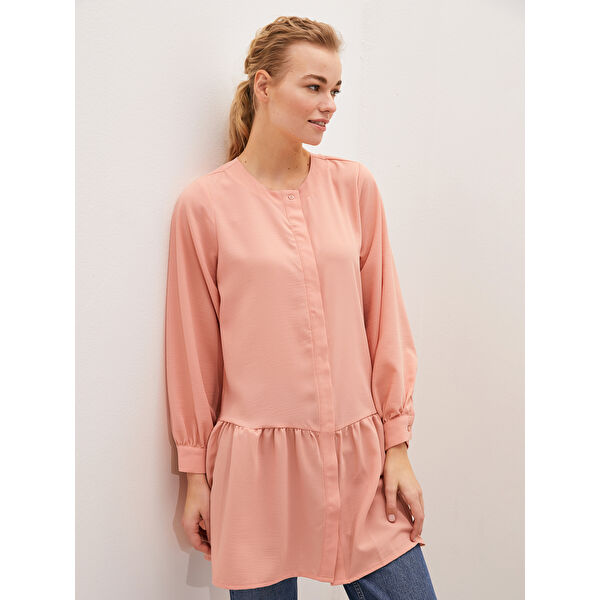 MODEST Bisiklet Yaka Düz Fırfır Detaylı Uzun Kollu Kadın Tunik