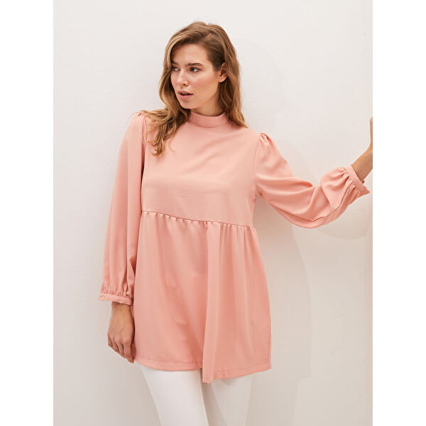 MODEST Dik Yaka Düz Uzun Kollu Medine İpeği Kumaş Kadın Tunik