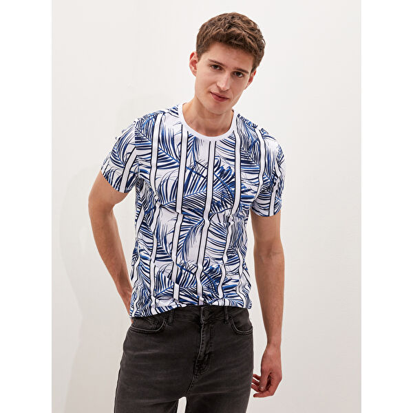 Bisiklet Yaka Kısa Kollu Desenli Penye Erkek Tişört