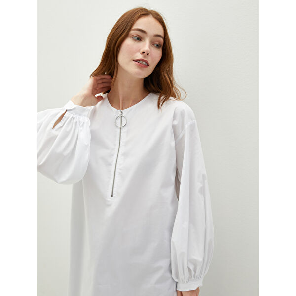MODEST Bisiklet Yaka Düz Uzun Kollu Poplin Kadın Tunik