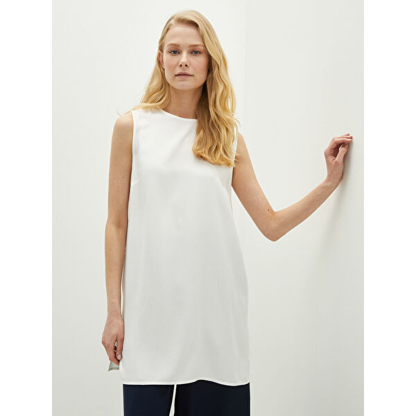 MODEST Bisiklet Yaka Düz Kolsuz Belmando Kumaş Kadın Tunik