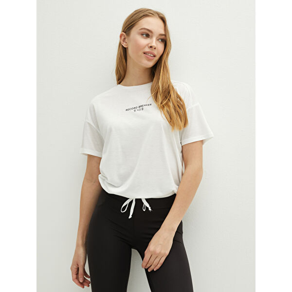 LCW ACTIVE Bisiklet Yaka Baskılı Kısa Kollu Kadın Spor Tişört