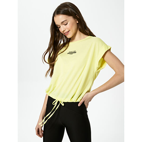 LCW ACTIVE Bisiklet Yaka Slogan Baskılı Kısa Kollu Kadın Spor Tişört