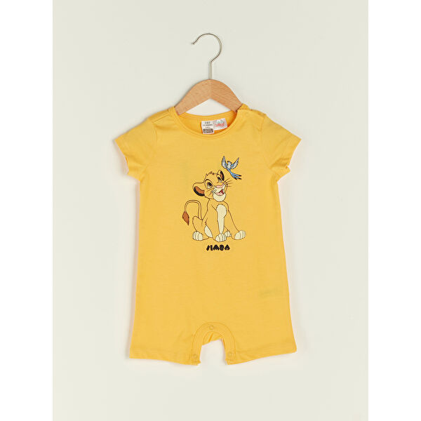 Bisiklet Yaka Kısa Kollu Simba Baskılı Pamuklu Erkek Bebek Tulum