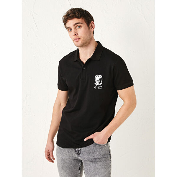 LCW CASUAL Polo Yaka Kısa Kollu Atatürk Baskılı Penye Erkek Tişört
