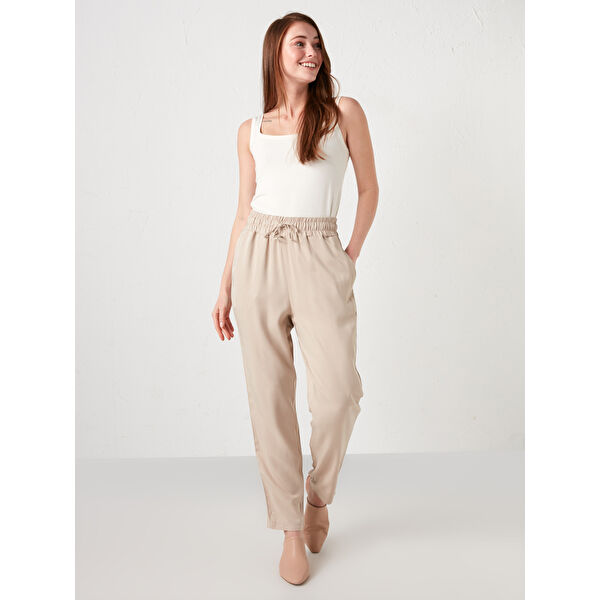Beli Lastikli Cep Detaylı Viskon Kadın Pantolon