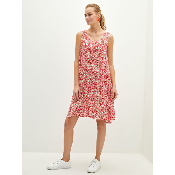 LCW CLASSIC U Yaka Desenli Askılı Viskon Kadın Elbise