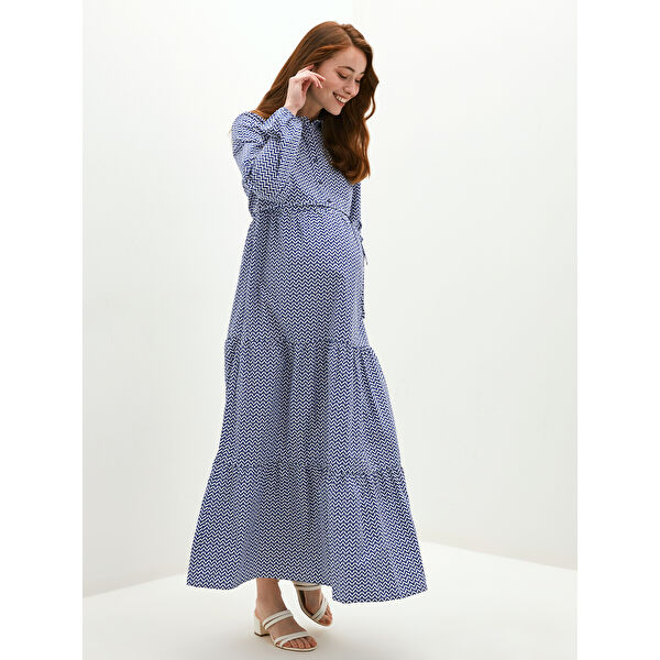 Gömlek Yaka Desenli Uzun Kollu A Kesim Emzirme Özellikli Pamuklu Hamile Elbise Gömlek Yaka Desenli Uzun Kollu A Kesim Emzirme Özellikli Pamuklu Hamile Elbise