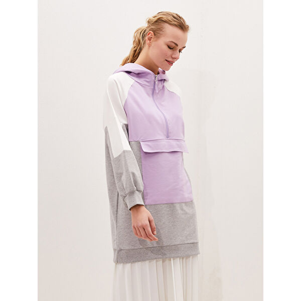 MODEST Kapüşon Yaka Renk Bloklu Uzun Kollu Oversize Kadın Tunik MODEST Kapüşon Yaka Renk Bloklu Uzun Kollu Oversize Kadın Tunik