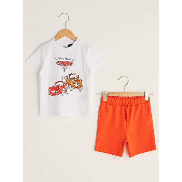 Bisiklet Yaka Kısa Kollu Arabalar Baskılı Erkek Bebek Tişört ve Şort 2'li Takım Bisiklet Yaka Kısa Kollu Arabalar Baskılı Erkek Bebek Tişört ve Şort 2'li Takım