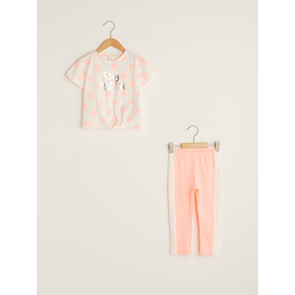 Bisiklet Yaka Kısa Kollu Puantiye Desenli Kız Bebek Tişört ve Tayt 2'li Takım Bisiklet Yaka Kısa Kollu Puantiye Desenli Kız Bebek Tişört ve Tayt 2'li Takım