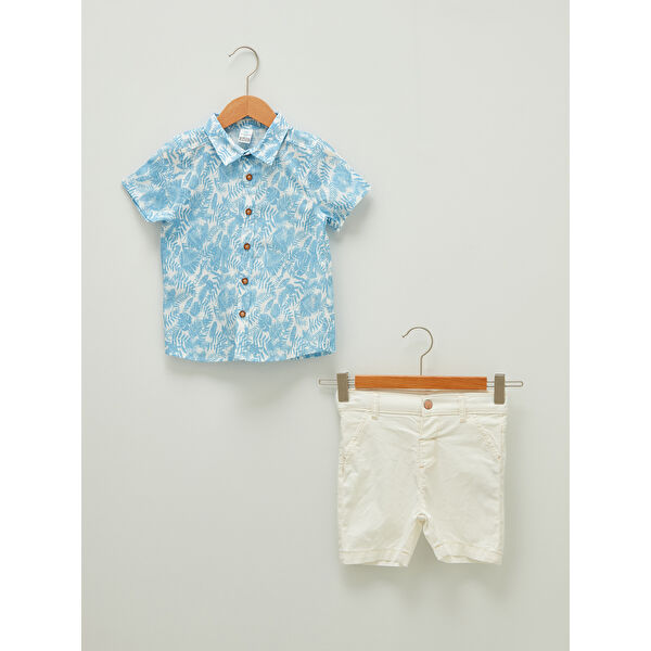 Kısa Kollu Baskılı Pamuklu Erkek Bebek Gömlek ve Şort 2'li Takım
